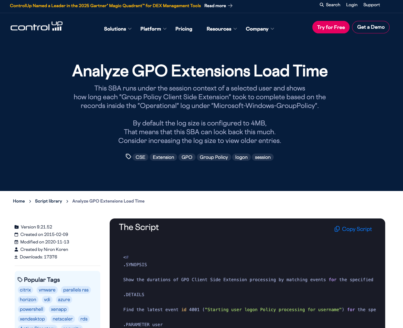 Help Speed up logons - ControlUp Analyze GPO Extensions Load Time script